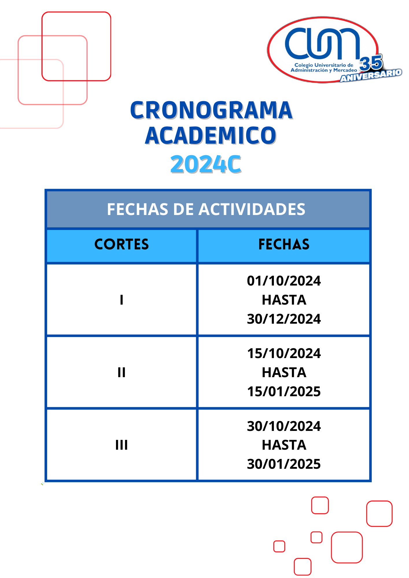 CRONOGRAMA ACADEMICO – Cuam Ve